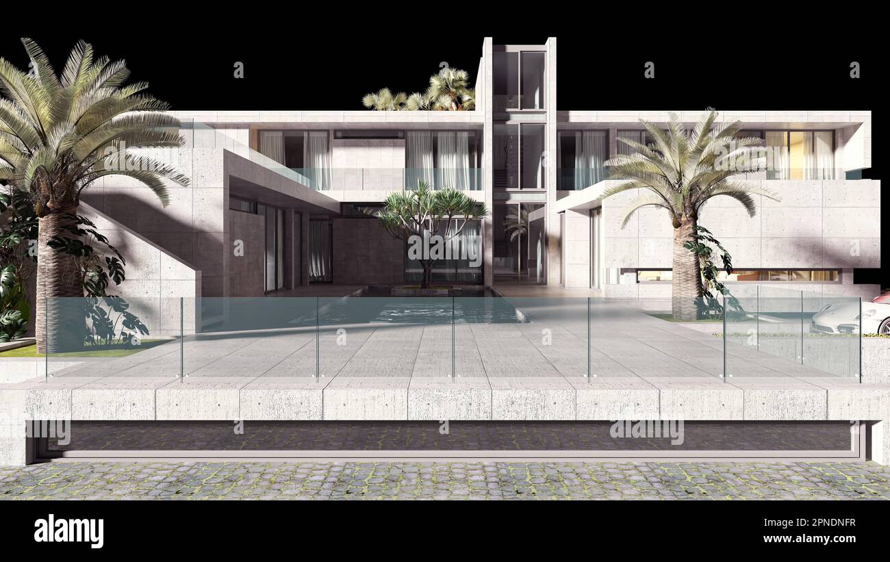 Luxury villa house esterior, 3d rendering Stock Photo - Alamy