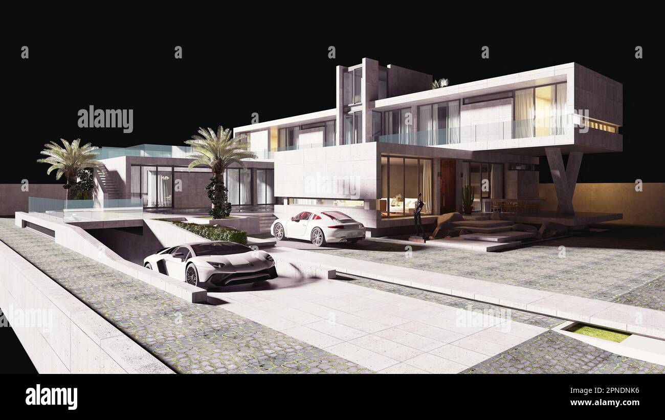 Luxury villa house esterior, 3d rendering Stock Photo - Alamy