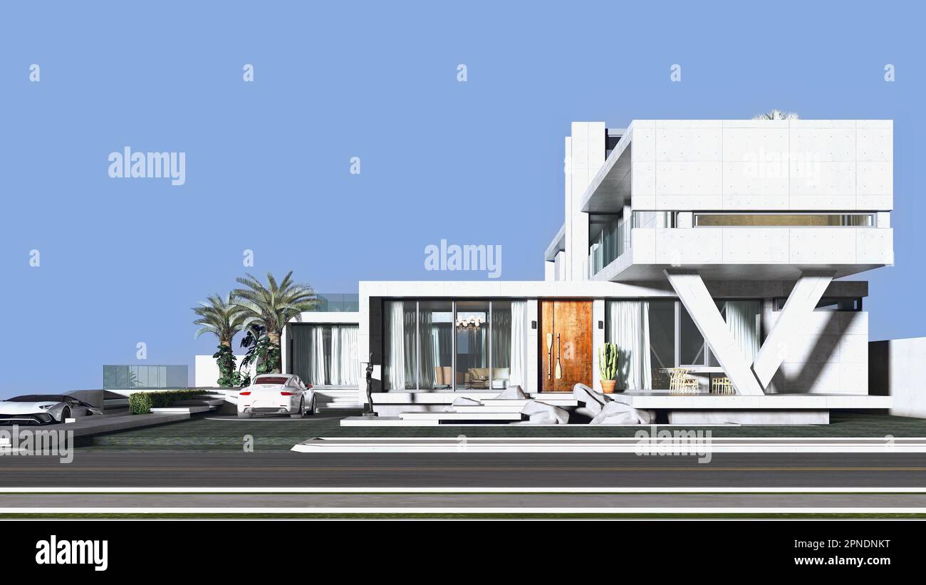 Luxury villa house esterior, 3d rendering Stock Photo - Alamy