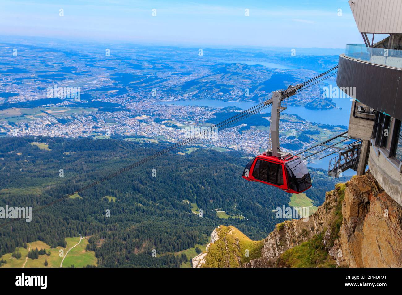 Overhead cable car to the top of Mount Pilatus in Canton Lucerne ...