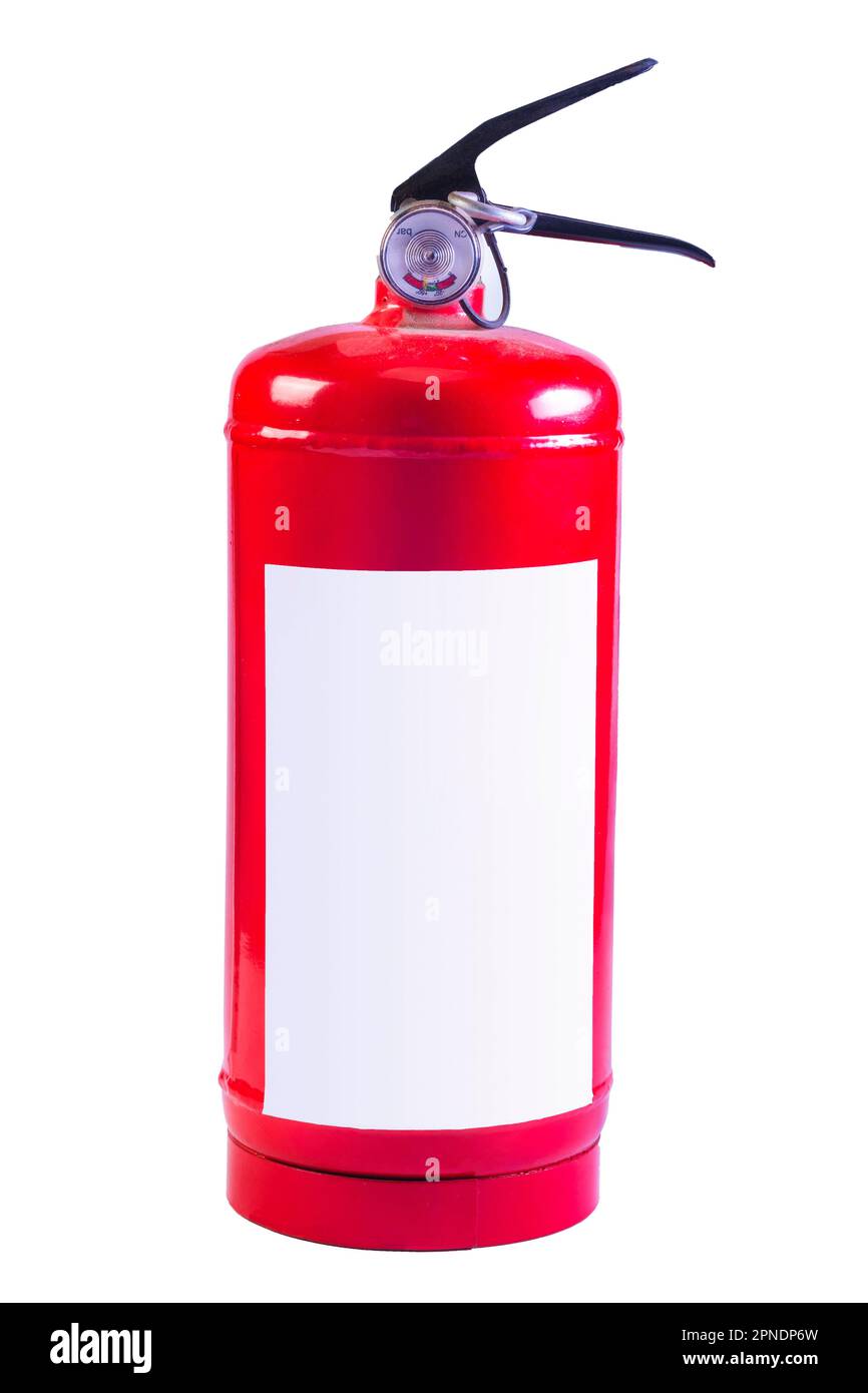 Red fire extinguisher isolated on white Stock Photo - Alamy