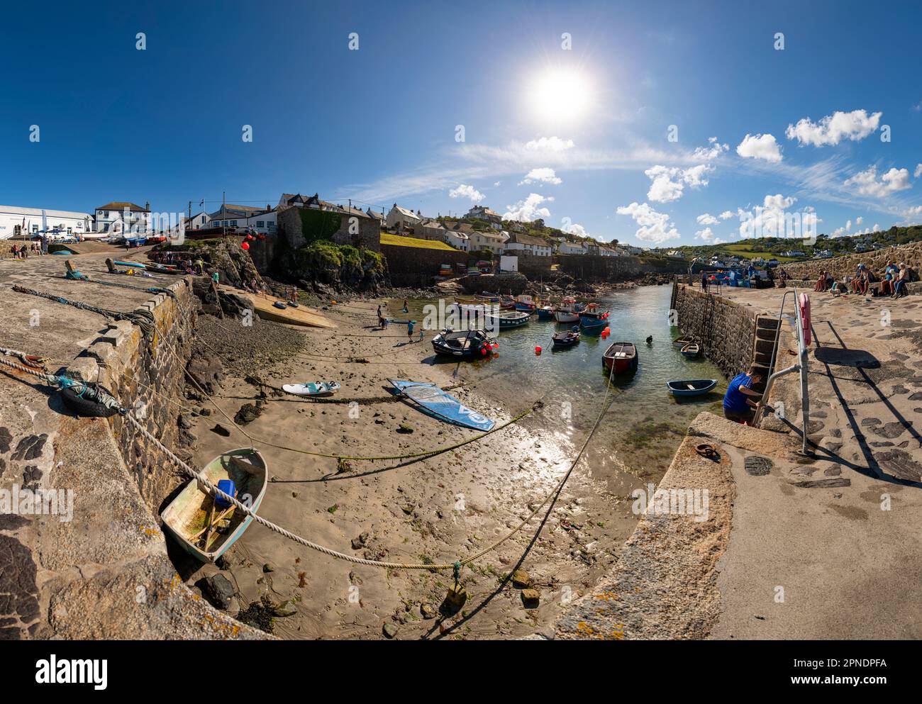 Fishing boats moored in Coverack Harbour on the Lizard Peninsula ...