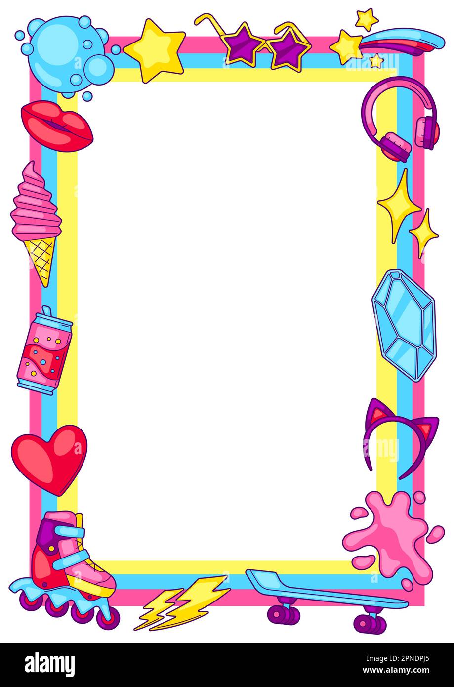 Frame with fashion girlish items. Colorful teenage illustration ...