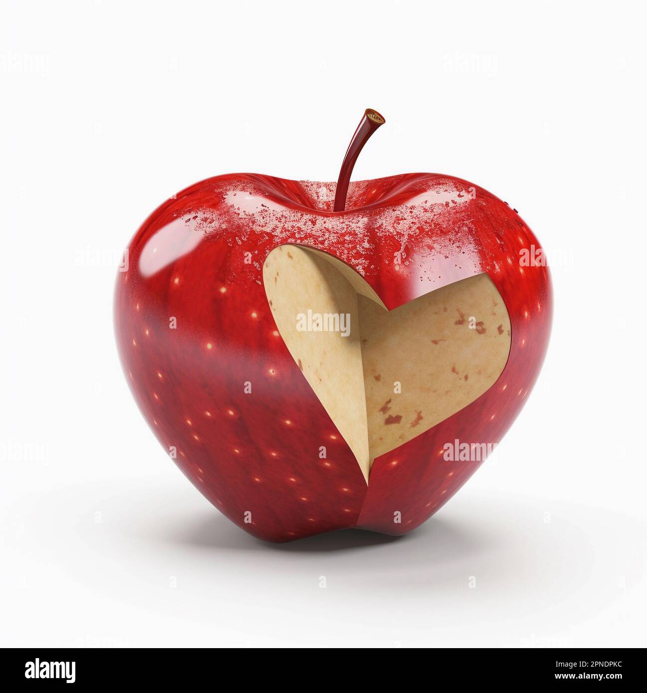Red apple with cut out heart shaped peel isolated on a white background ...