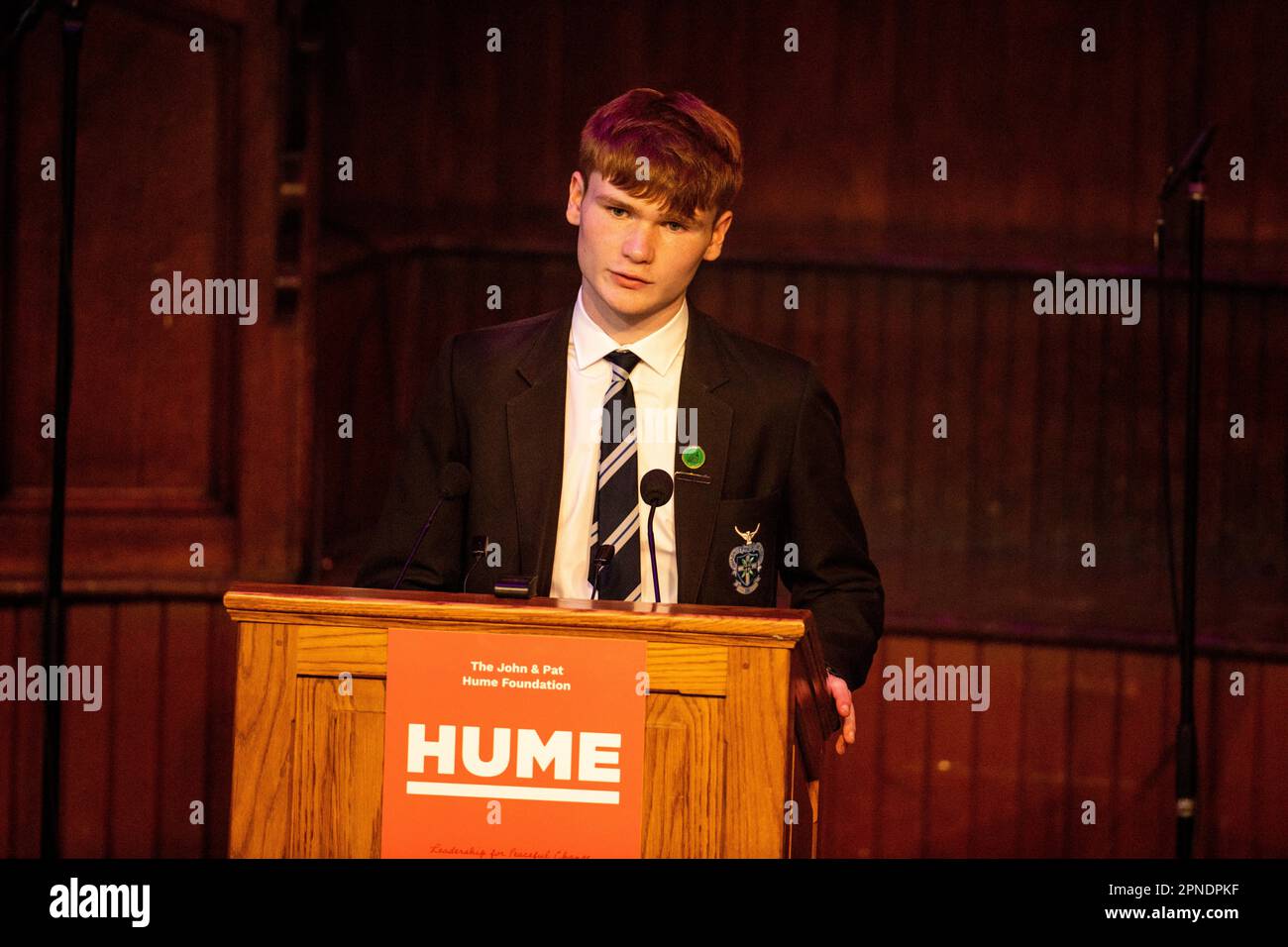 James Tourish, from St Columb's College, speaks before former US ...