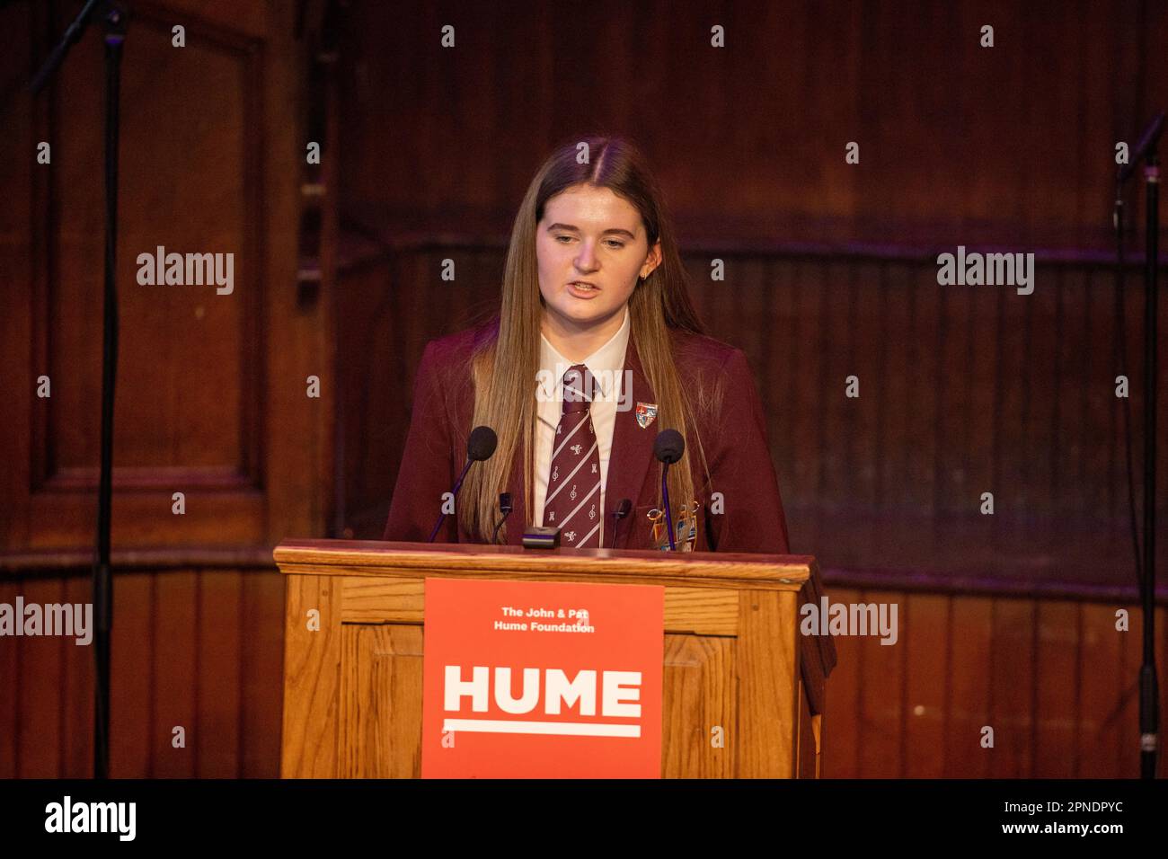 Ellianna McBride, 18, from Foyle College, speaks before former US ...
