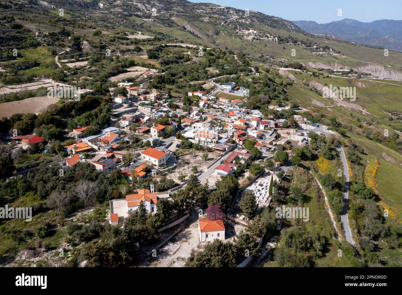Aerial view of Galataria village and vine fields, Paphos region, Cyprus ...