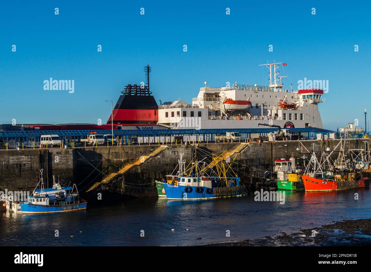 Isle of Man Steam Packet passenger ferry and fishing boats in harbour ...