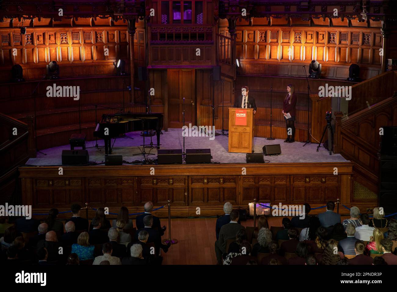 James Tourish, from St Columb's College, speaks before former US ...
