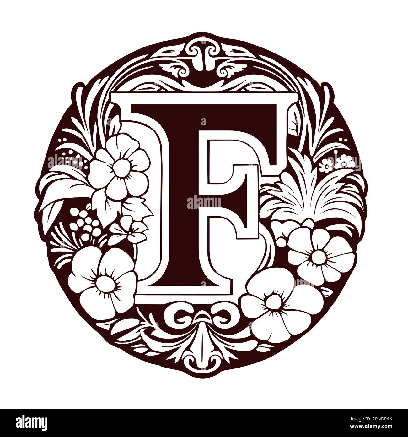 letter F Floral monogram. Vintage ornament initial Alphabet spiral ...