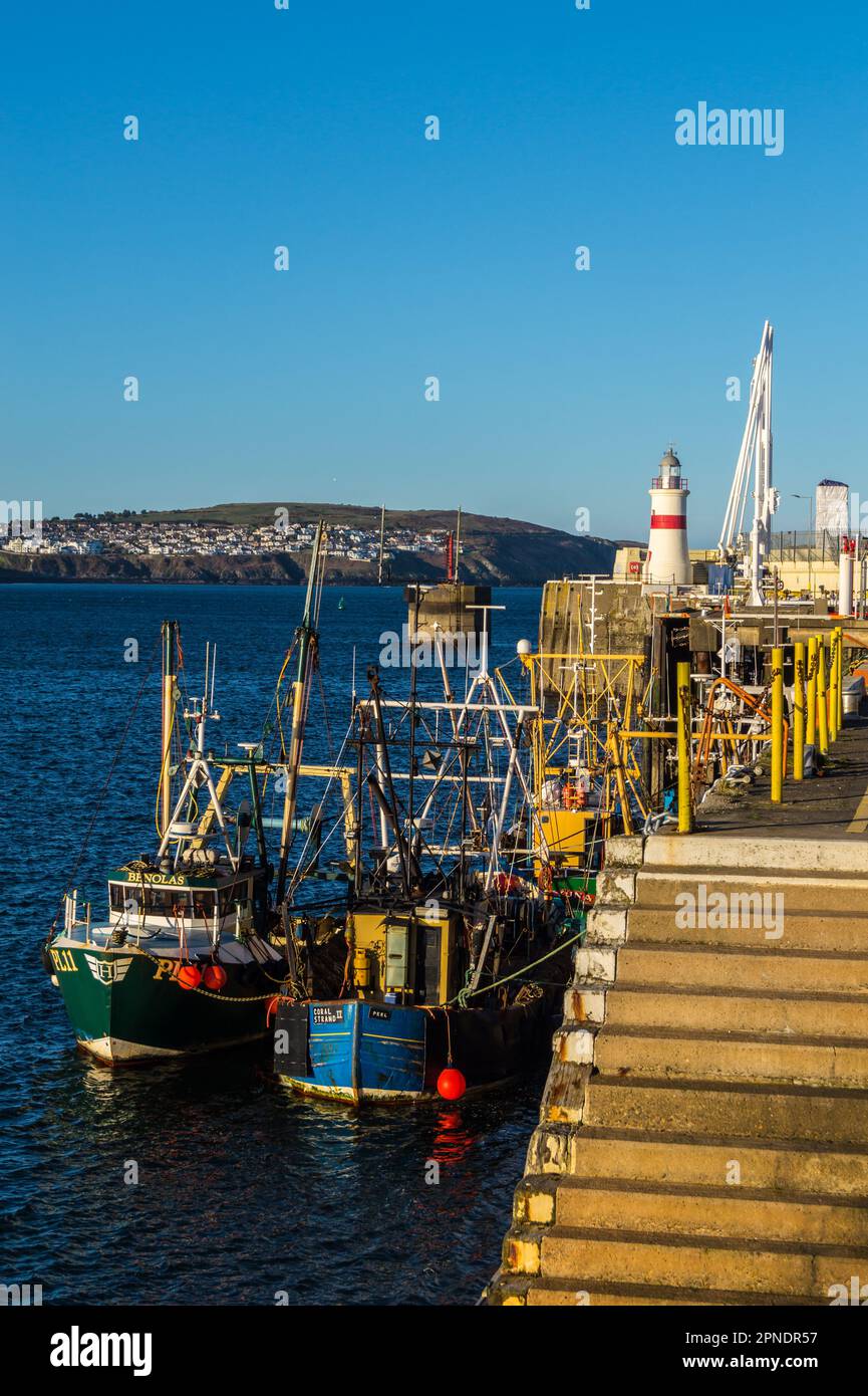 Isle of Man Steam Packet passenger ferry and fishing boats in harbour ...