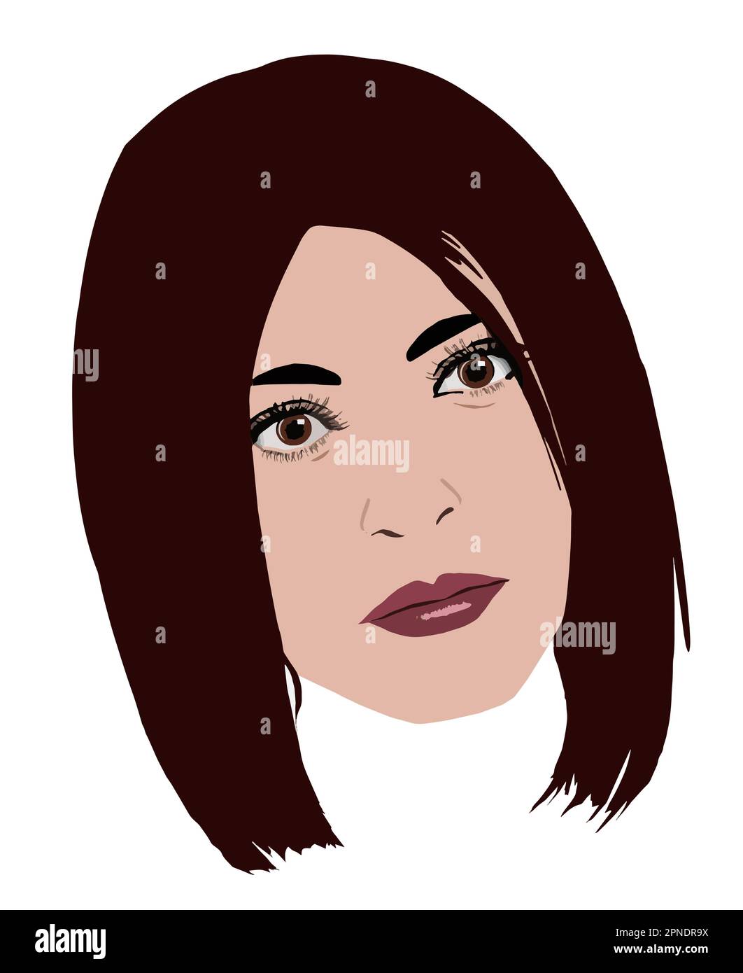 A Womans Face A Brunette Brown Eyes Is Seen In A Digital Vector