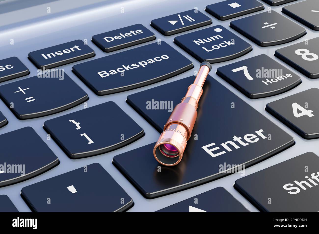 Pirate Spyglass on laptop keyboard, 3D rendering Stock Photo - Alamy