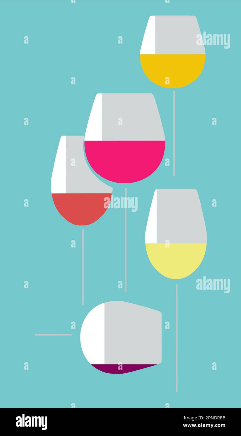 Five Wine Glasses With Red And White Wine Are Seen In A Vector Image Stock Vector Image And Art