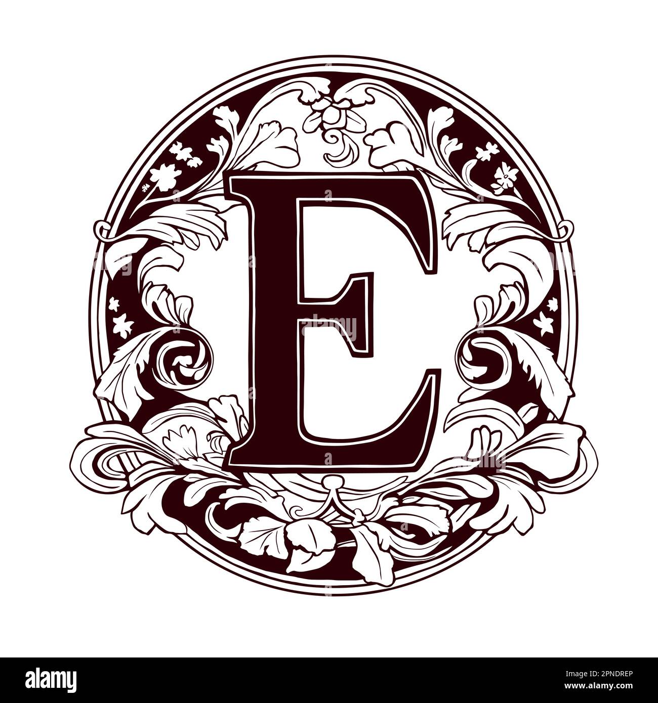 letter E Floral monogram. Vintage ornament initial Alphabet spiral ...