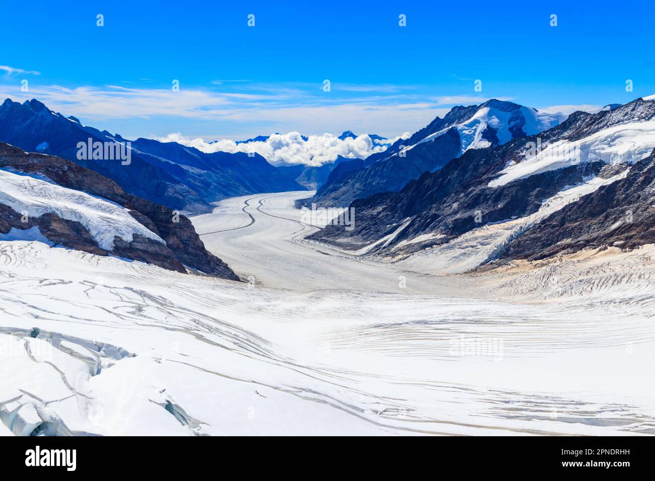View of Great Aletsch Glacier, the largest glacier in the Alps and ...
