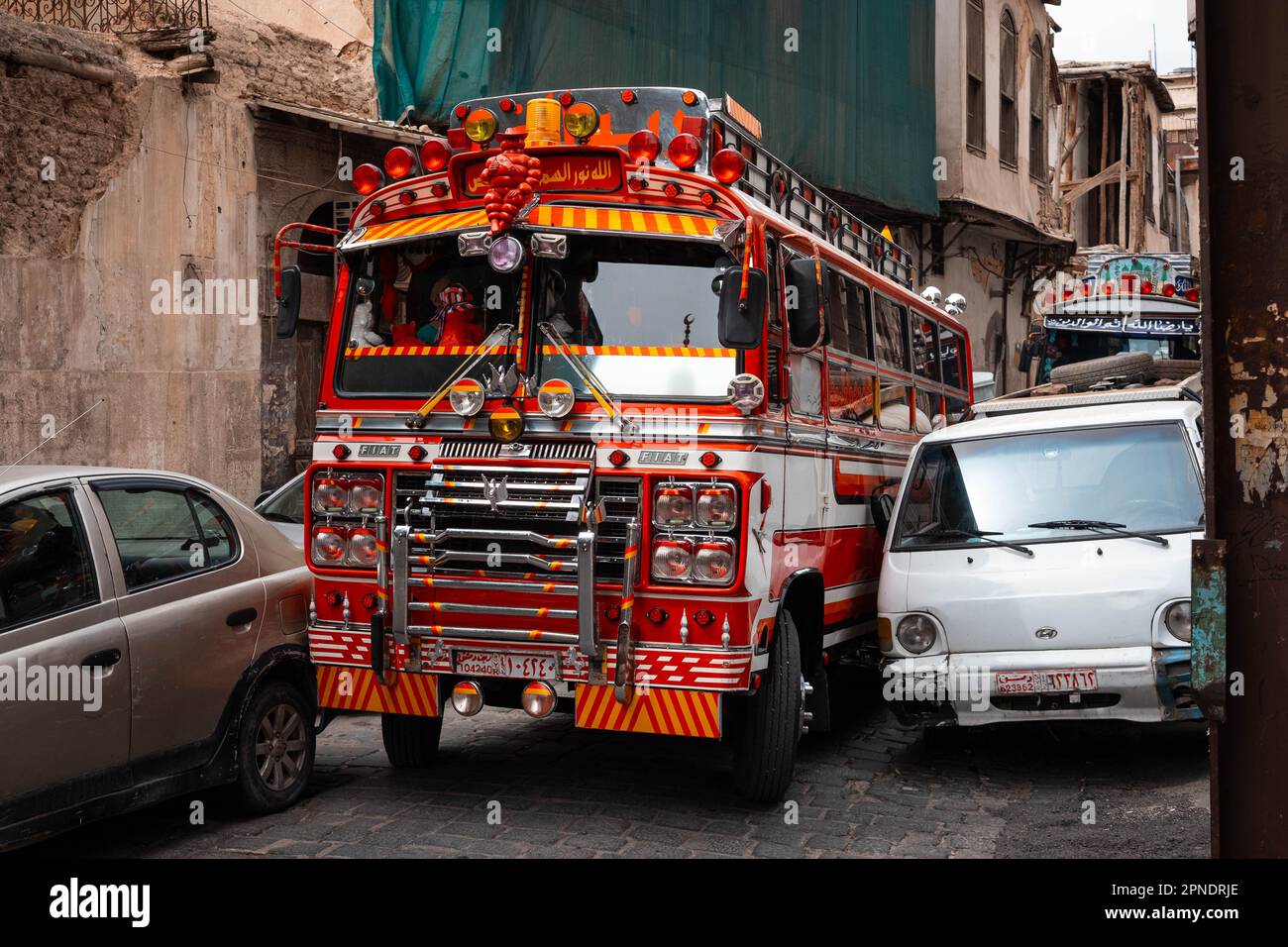 Damascus, Syria - may, 2023: Colorful decorated, old bus in Damascus ...