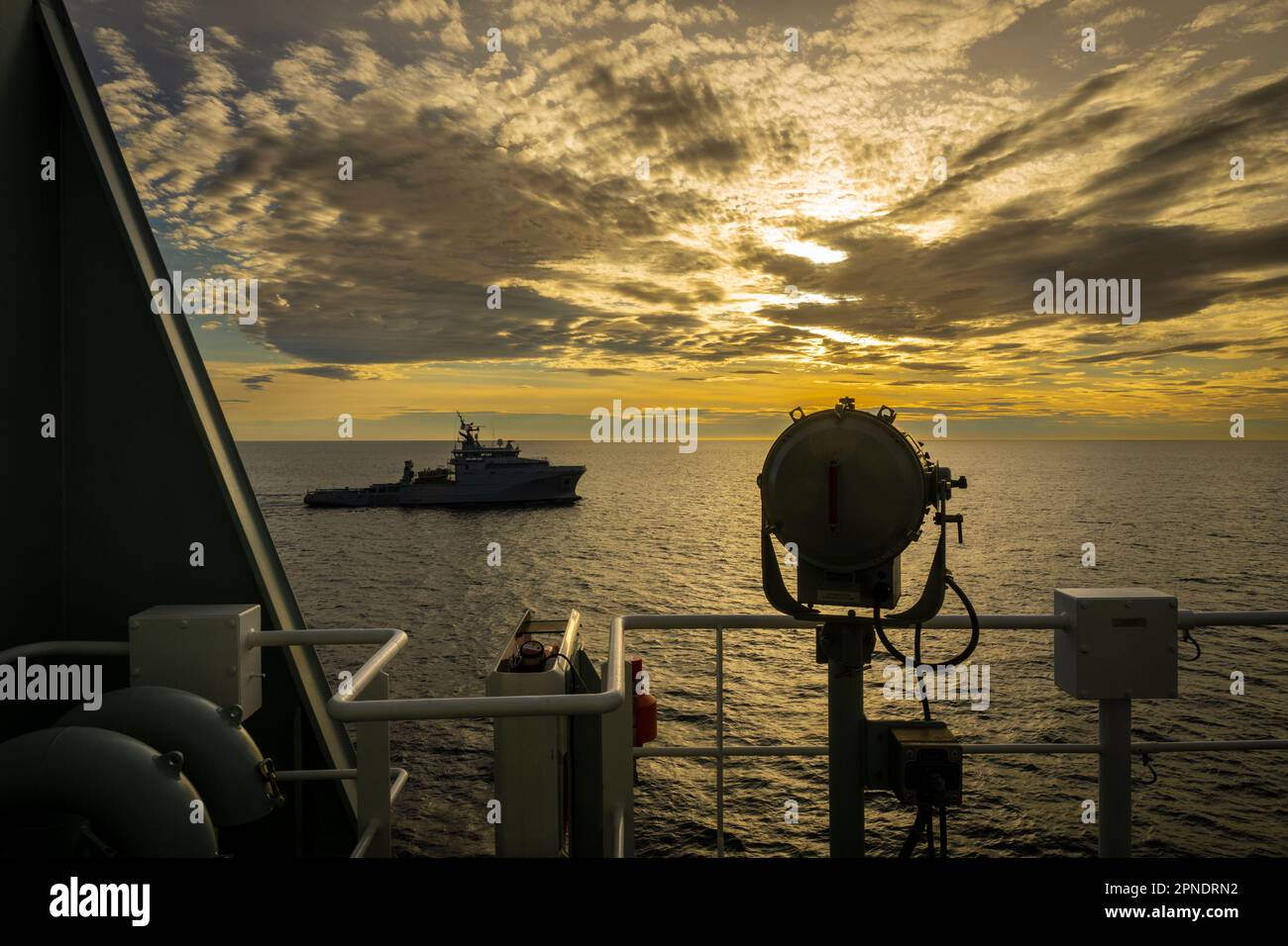 French Navy ship FS Rhone, an oceanic patrol ship and auxiliary, at sea ...