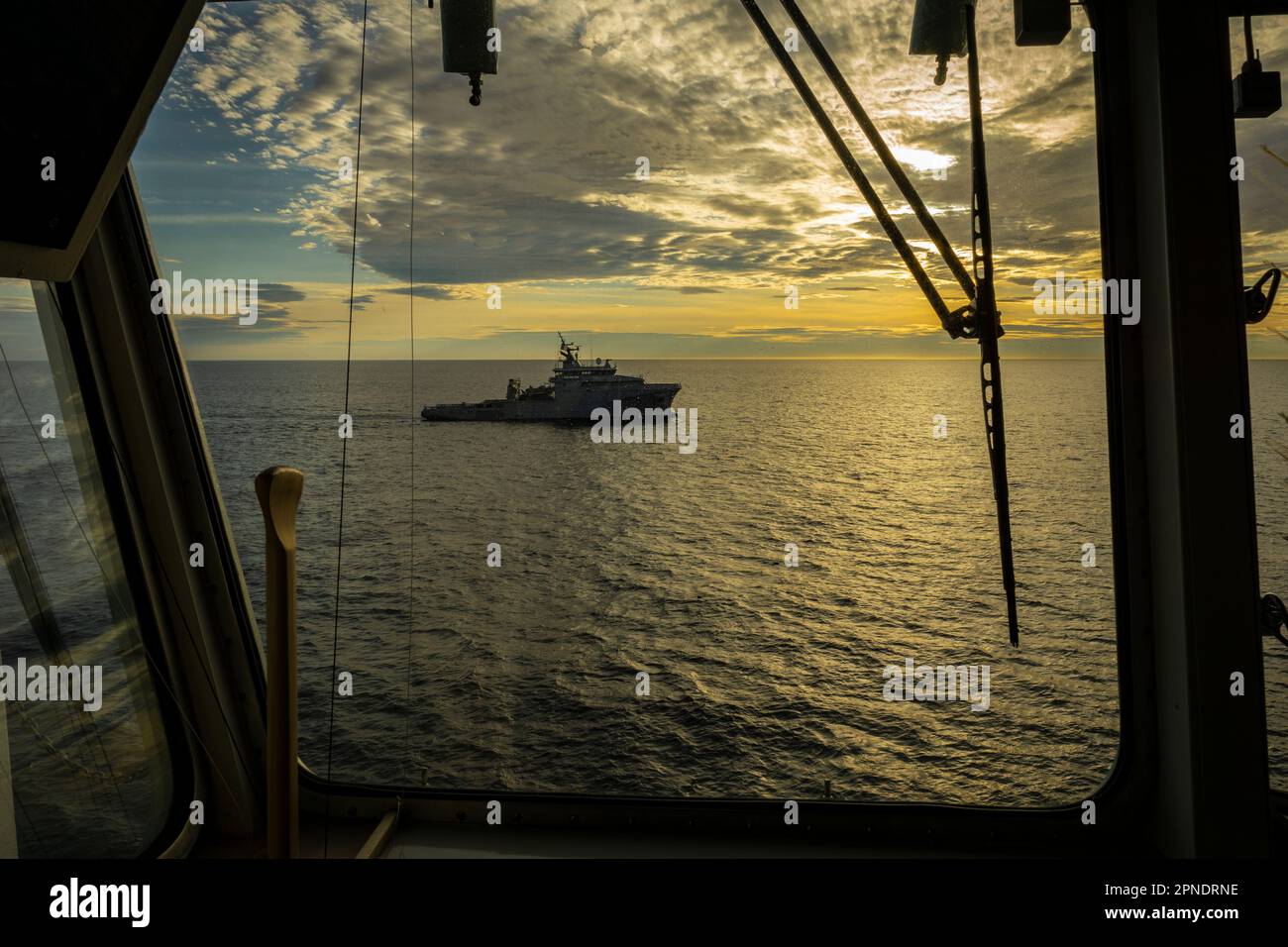 French Navy ship FS Rhone, an oceanic patrol ship and auxiliary, at sea ...