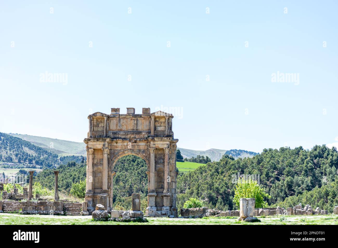 View of the Arch of Caracalla in the ancient Roman city of Cuicul ...