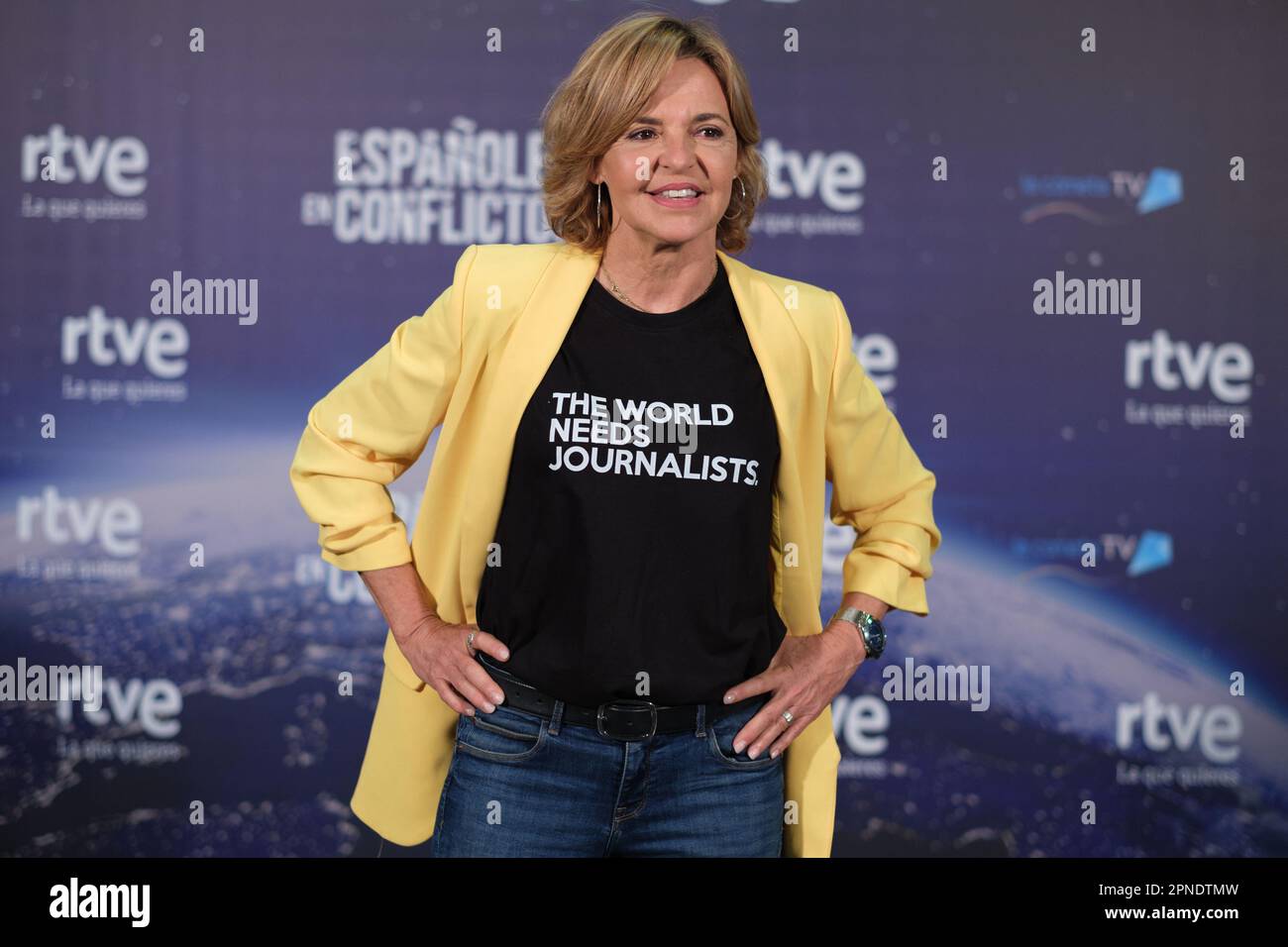 Madrid, Spain. 18th Apr, 2023. Journalist Almudena Ariza poses at the ...