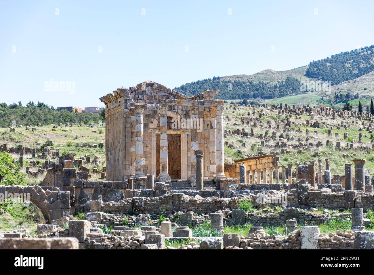 View of (Temple of Gens Septimia) in the ancient city of Cuicul-Djemila ...