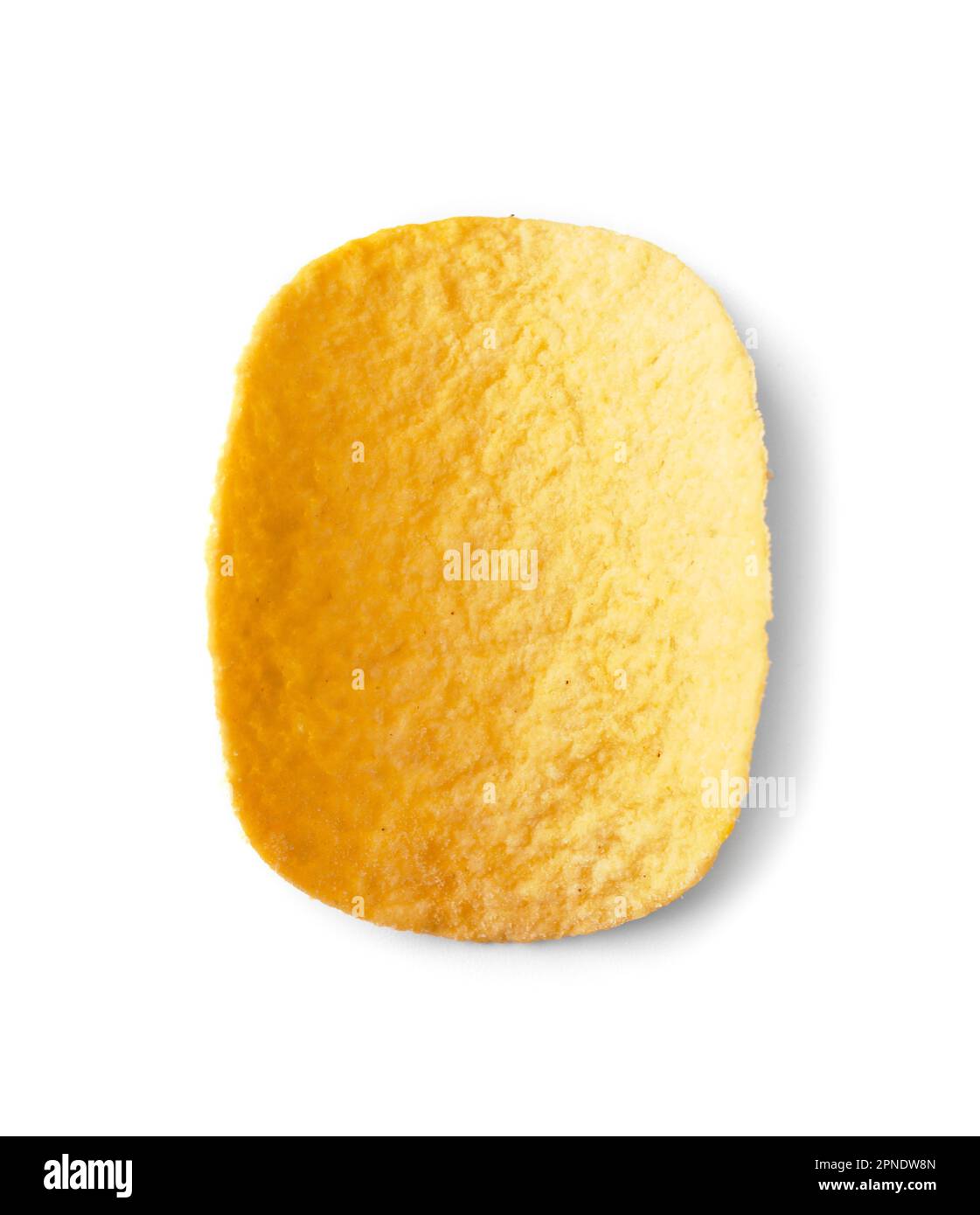 One potato chip isolated on white background top view, beer snacks ...