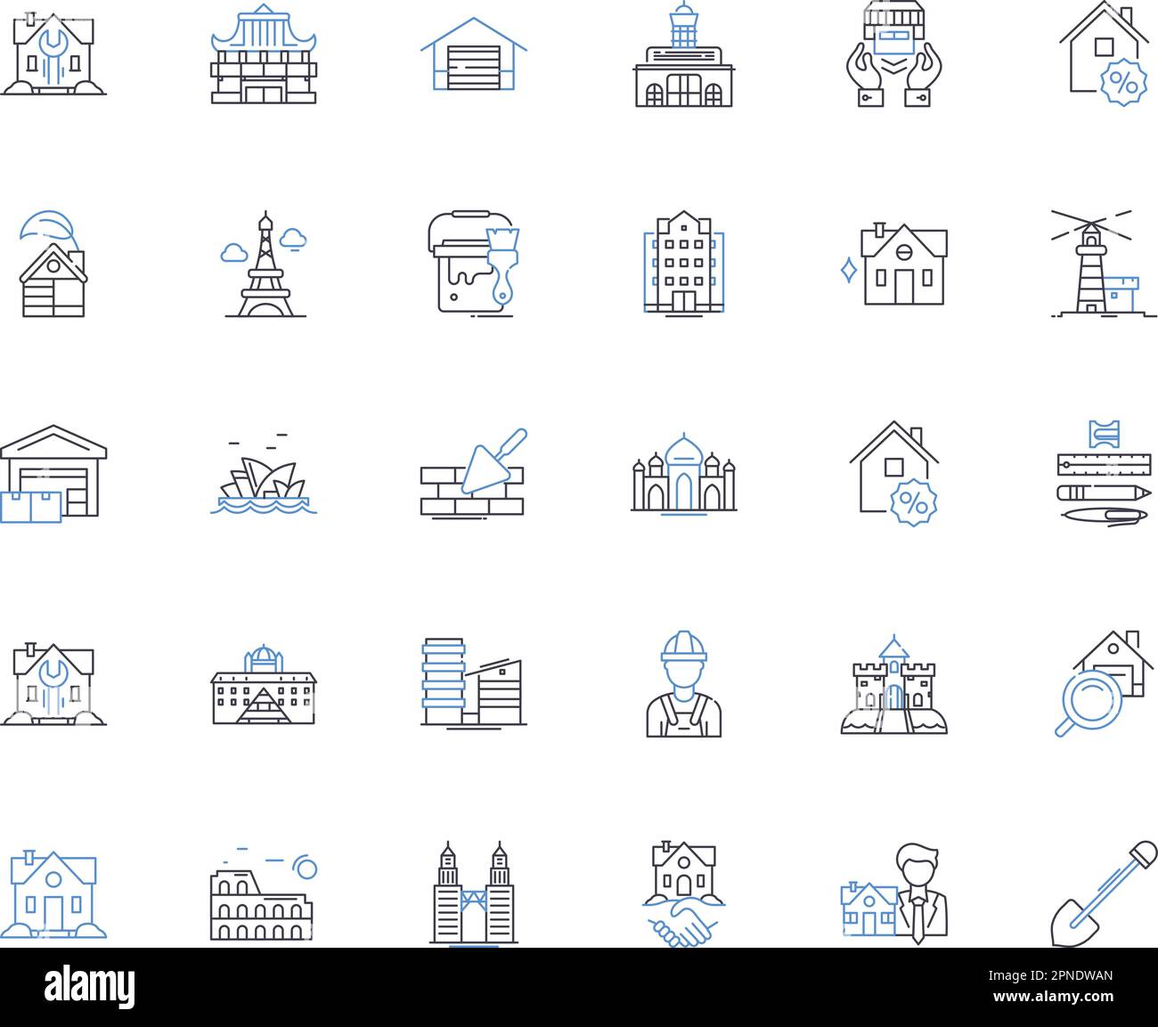 Dwelling line icons collection. House, Home, Apartment, Condo, Cabin ...