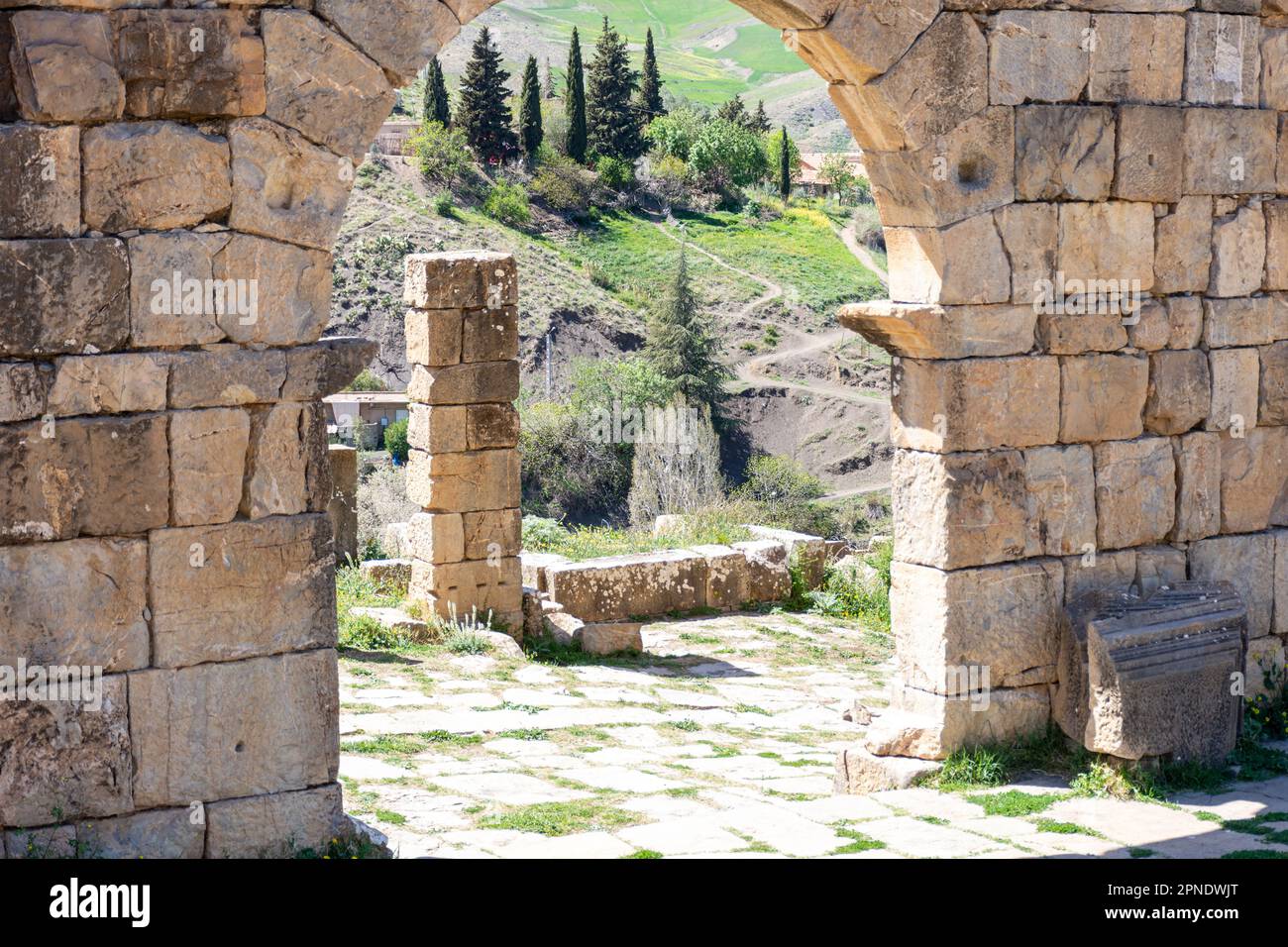 View of Roman arches in the ancient city of Cuicul-Djemila. UNESCO ...