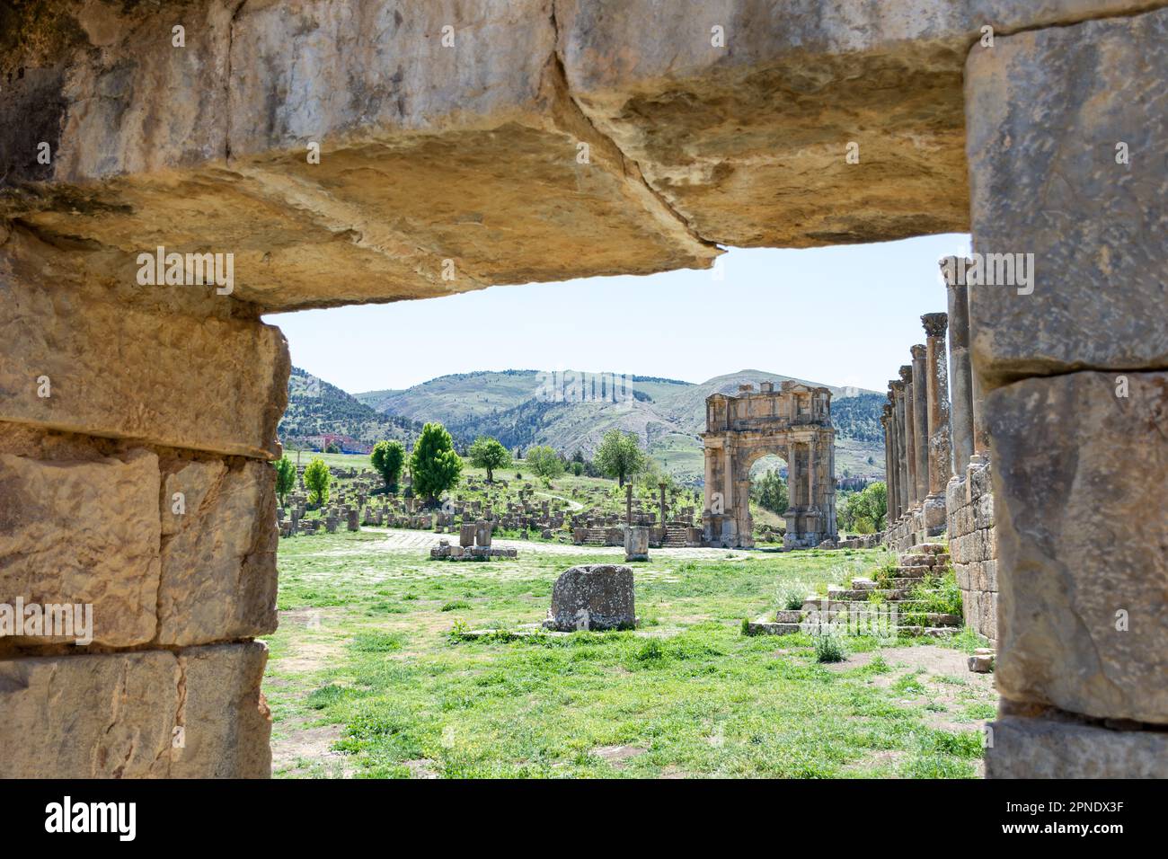 View of the Arch of Caracalla in the ancient Roman city of Cuicul ...