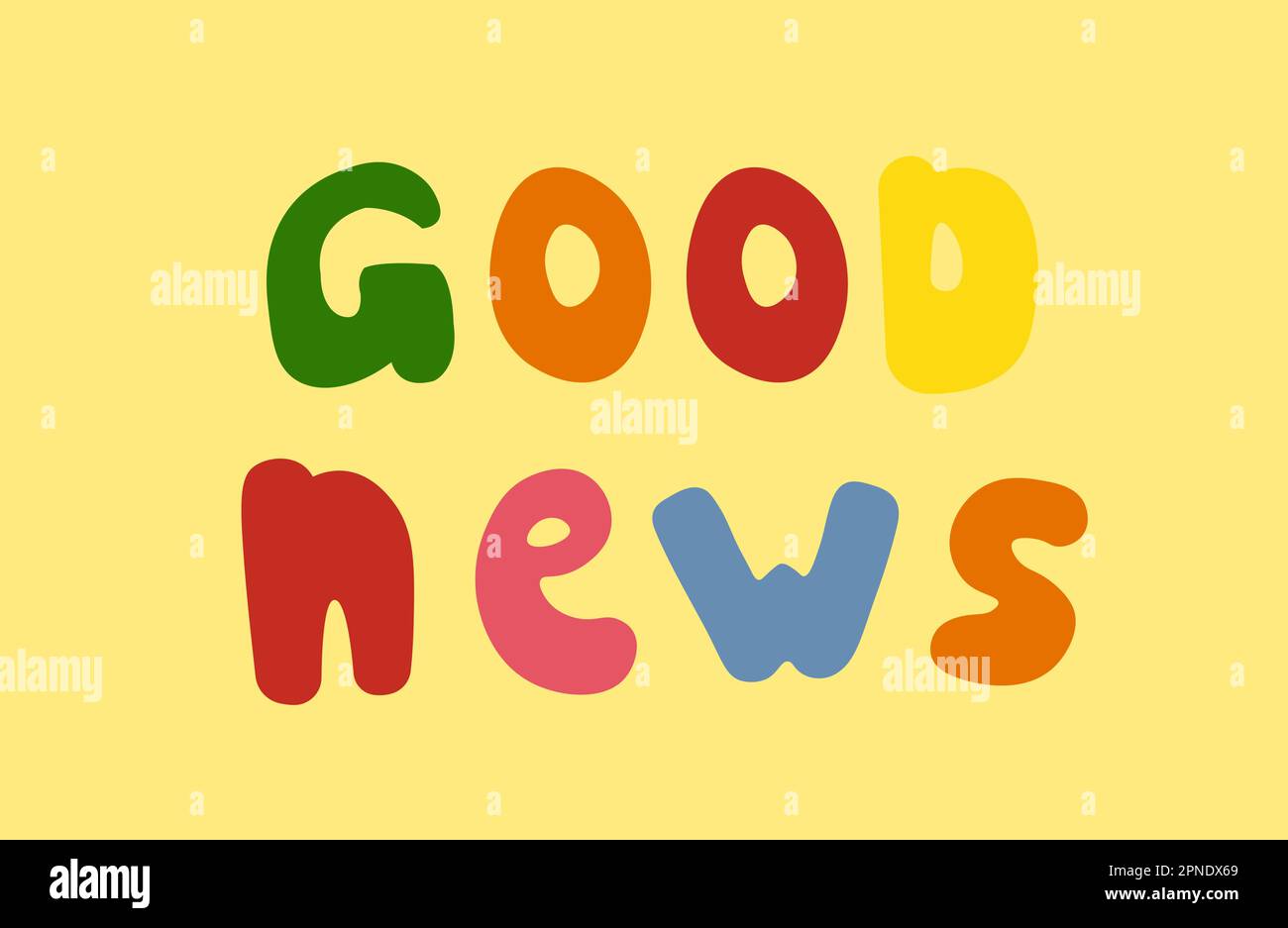 Good News colorful quote cartoon style illustration. Hand drawn letters ...