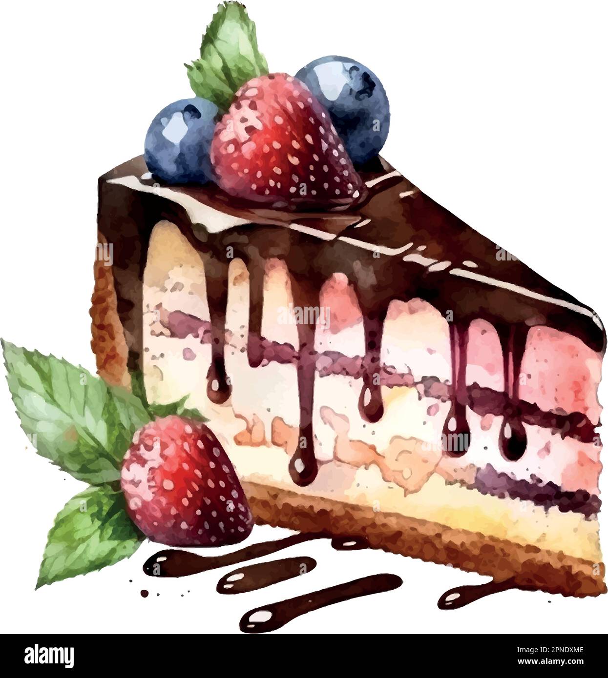 Slice of chocolate cake. Sketch watercolor style. Vector illustration ...