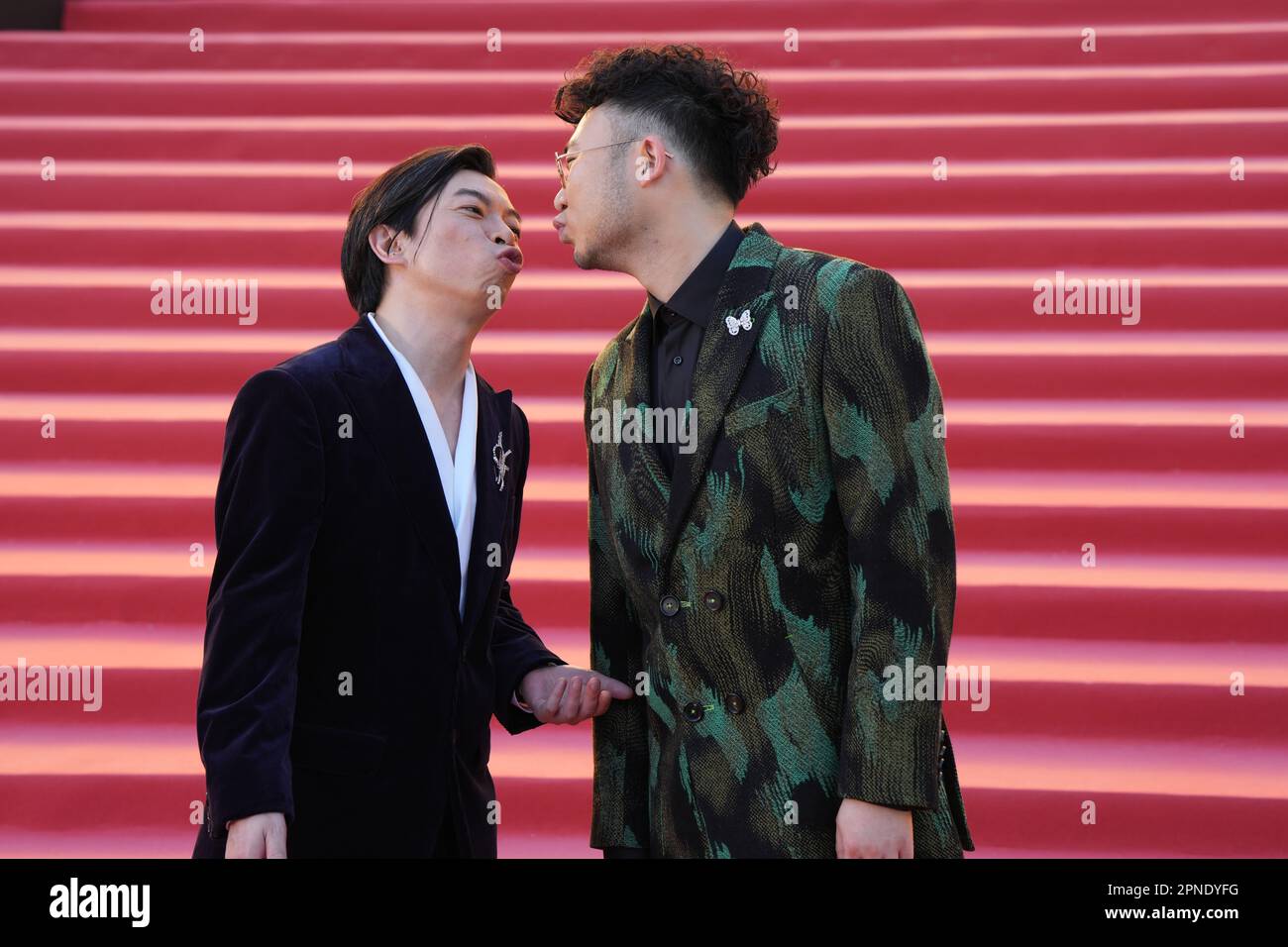 Arrival of Yeung Wai-lun and Mak Pui-tung to the 41st Hong Kong Film Awards presentation ...