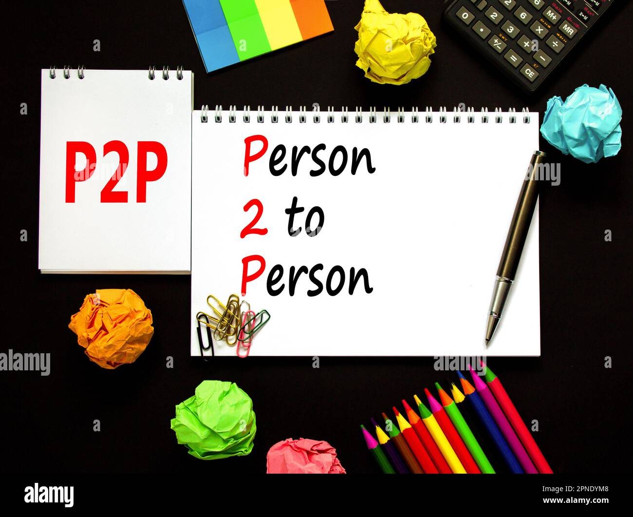 P2P person to person symbol. Concept words P2P person to person on white note on a beautiful ...