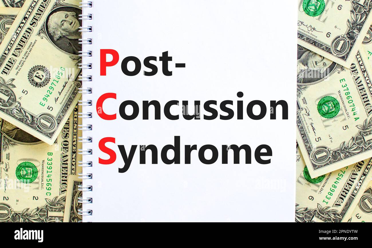 PCS post-concussion syndrome symbol. Concept words PCS post-concussion syndrome on white note on ...