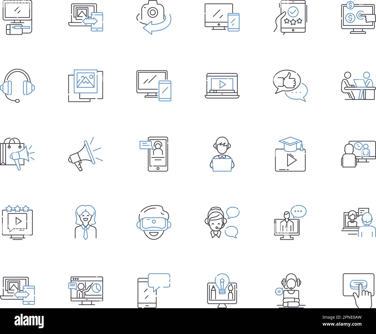 Digital media line icons collection. Content, Analytics, Engagement ...