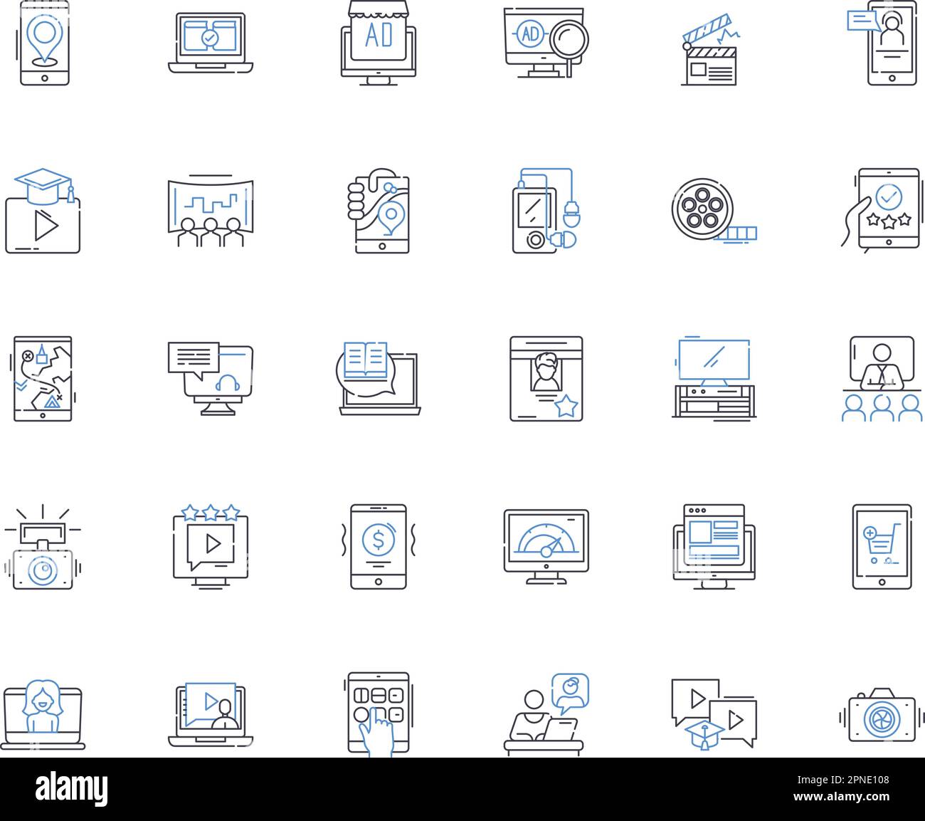 Digital content line icons collection. Multimedia, Animation, Graphics, Video, Audio ...