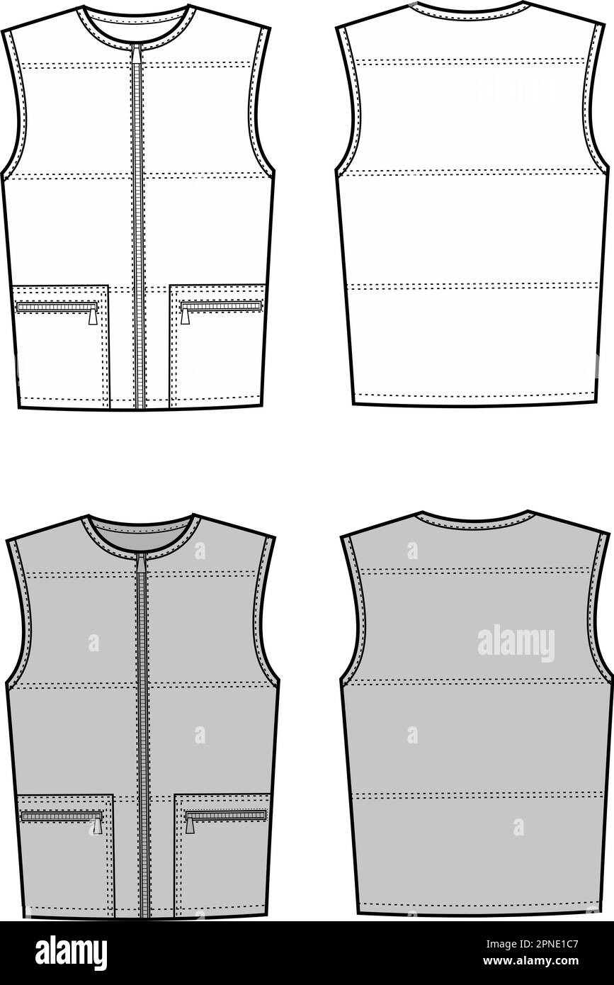 Quilted zip up vest. Front and back Stock Vector Image & Art - Alamy