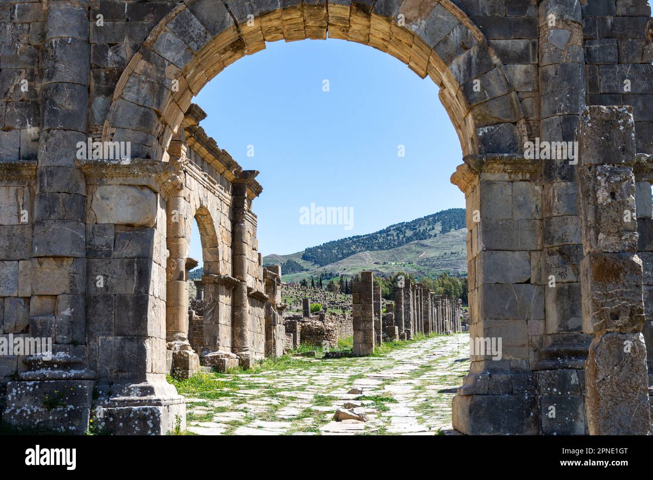View of Roman arches in the ancient city of Cuicul-Djemila. UNESCO ...