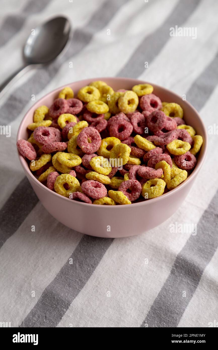 Colorful Cereal Loops with Whole Milk for Breakfast Stock Photo - Alamy