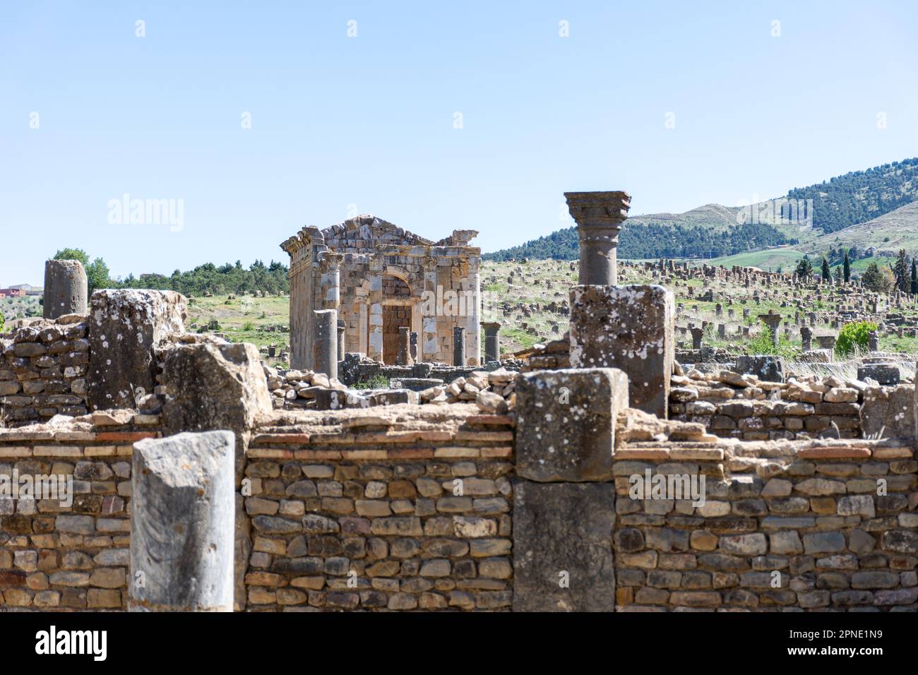 View of (Temple of Gens Septimia) in the ancient city of Cuicul-Djemila ...