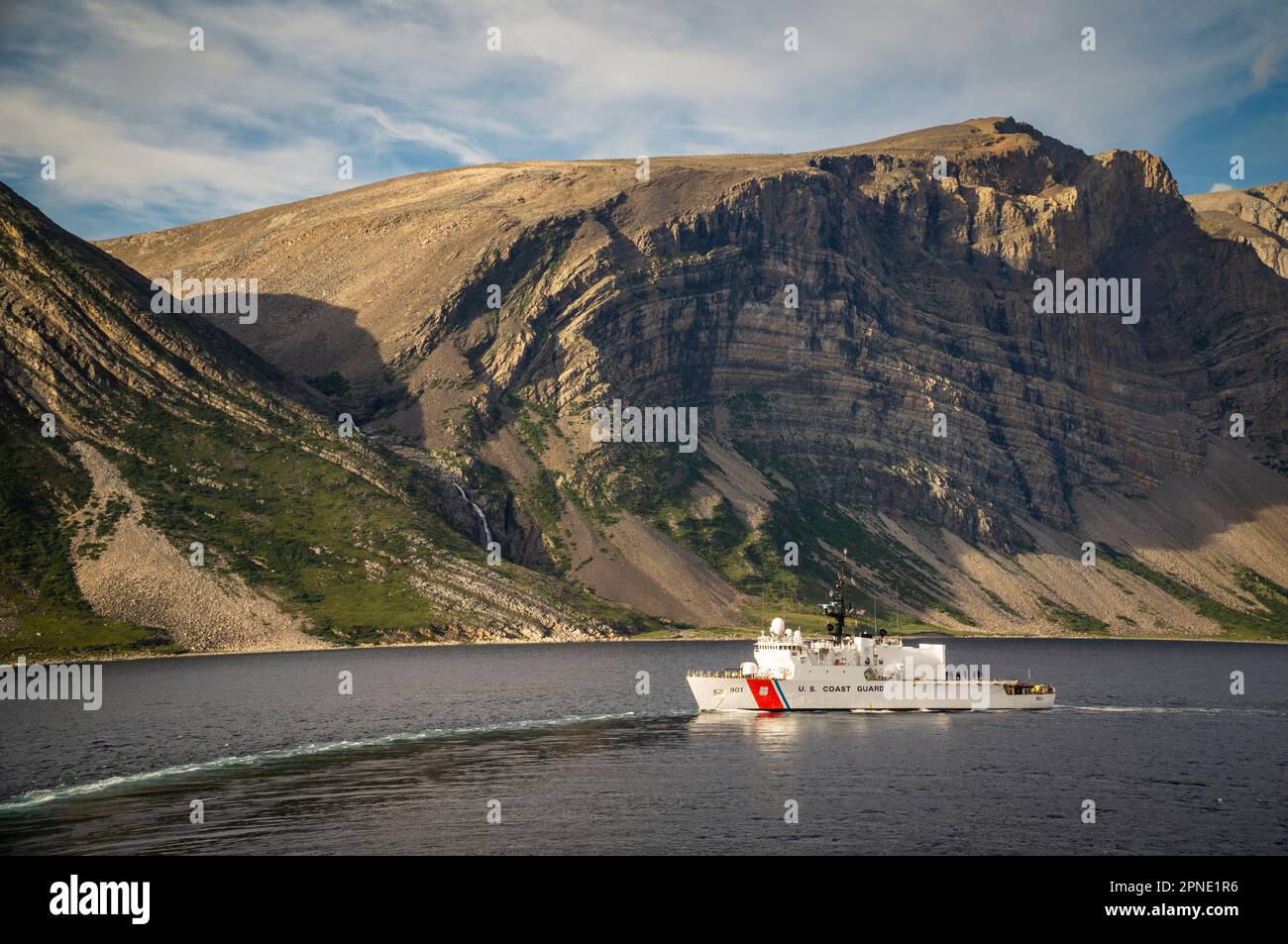US Coast Guard Cutter Bear underway in Saglek Fjord, Labrador, during ...