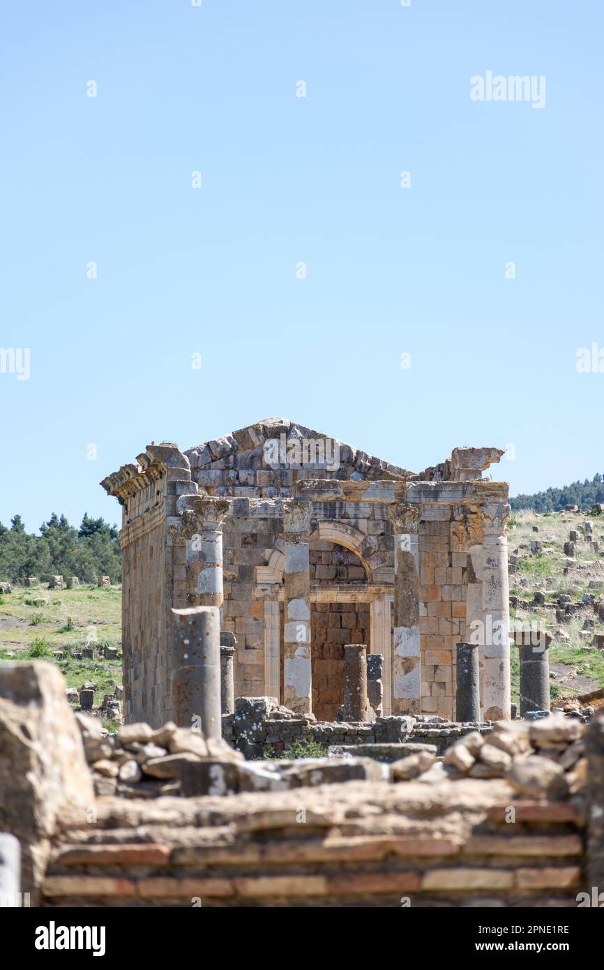 View of (Temple of Gens Septimia) in the ancient city of Cuicul-Djemila ...