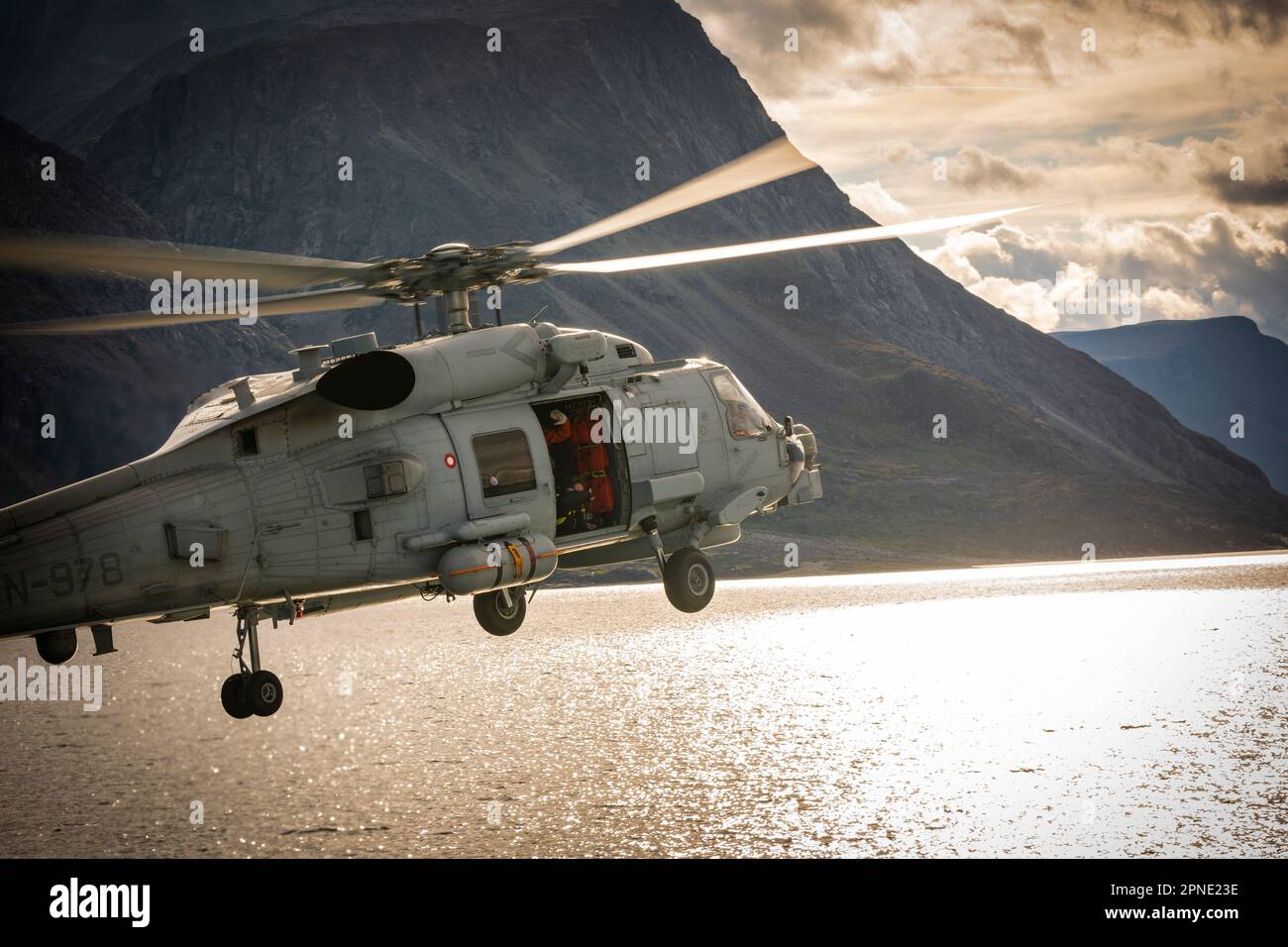 Royal Danish Navy Sikorsky MH-60R Seahawk helicopter performing a ...