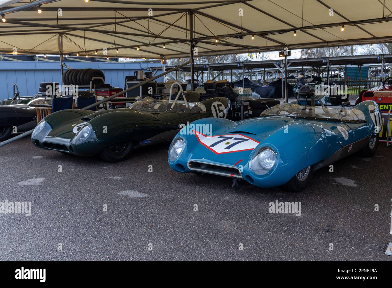Race cars in the paddock at the goodwood members meeting 80 hi-res ...
