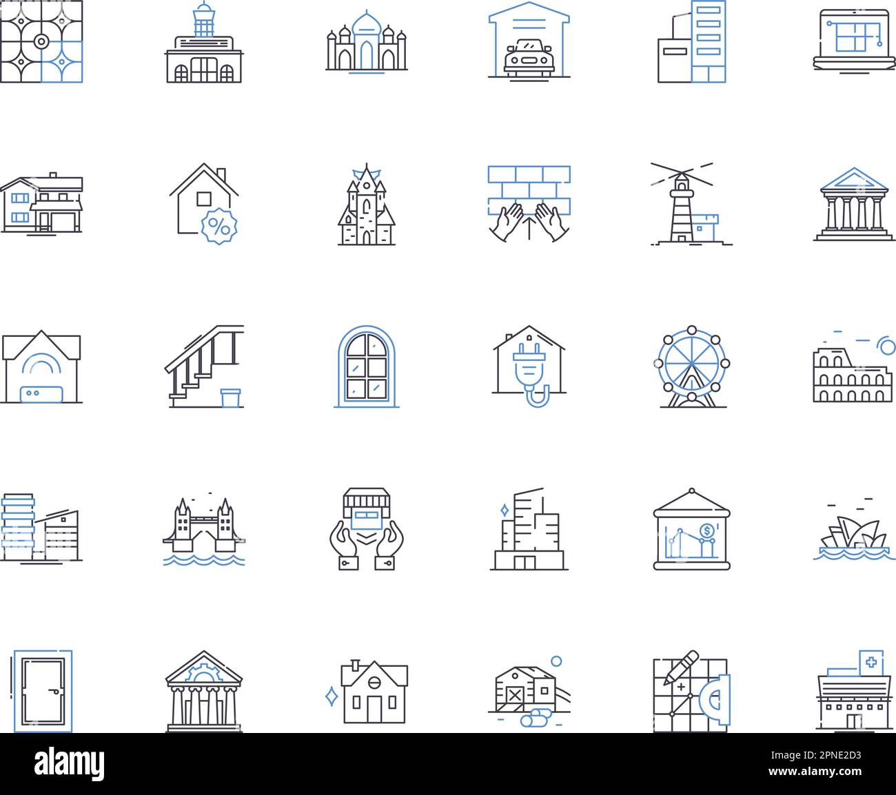 Building structures line icons collection. Steel, Concrete, Glass, Wood ...