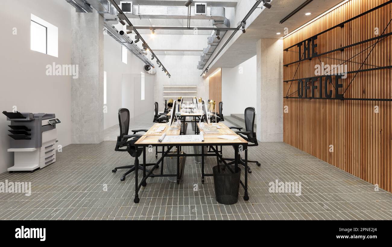 3D illustration of public space. Modern office Stock Photo - Alamy