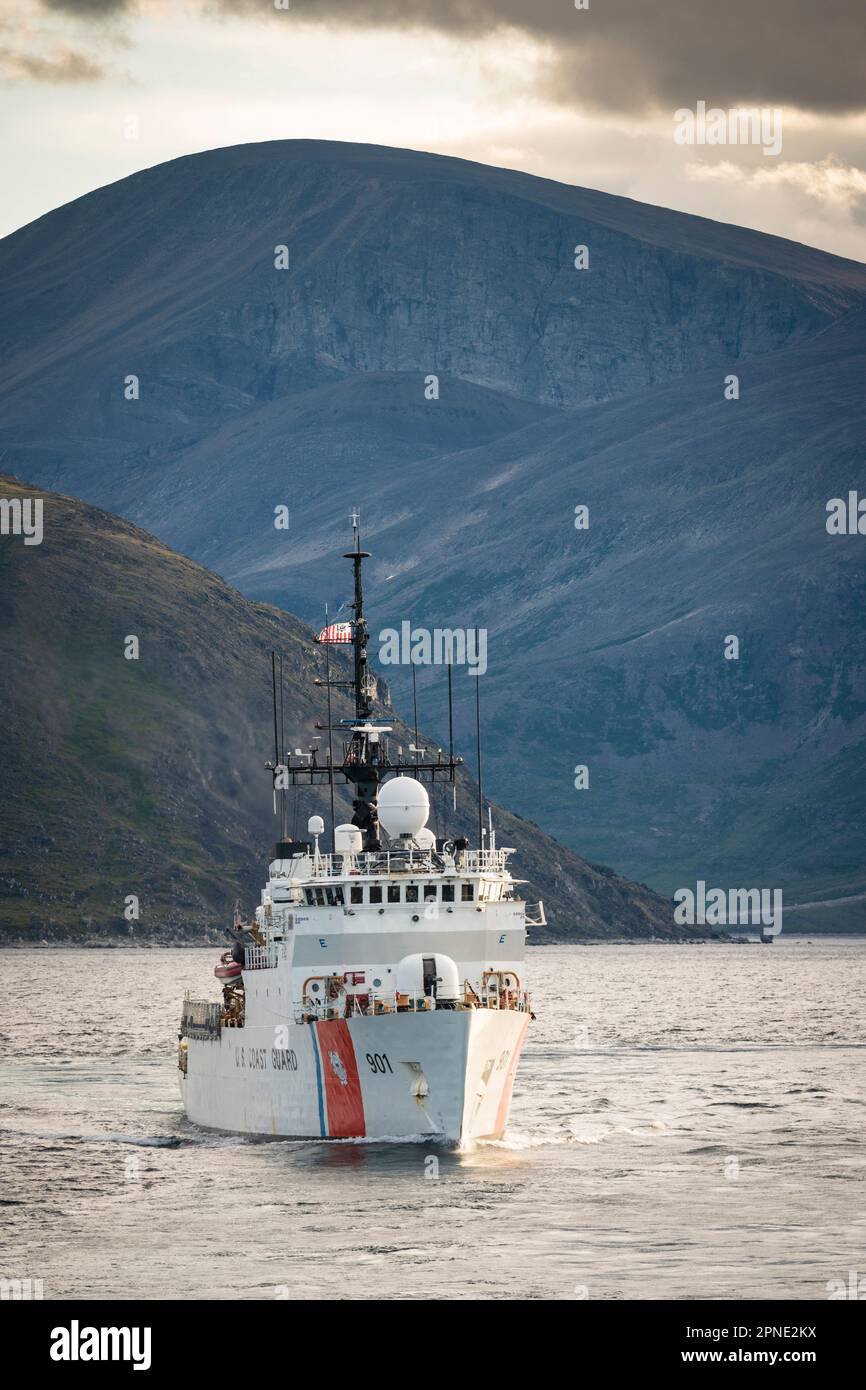 US Coast Guard Cutter Bear underway in Saglek Fjord, Labrador, during ...