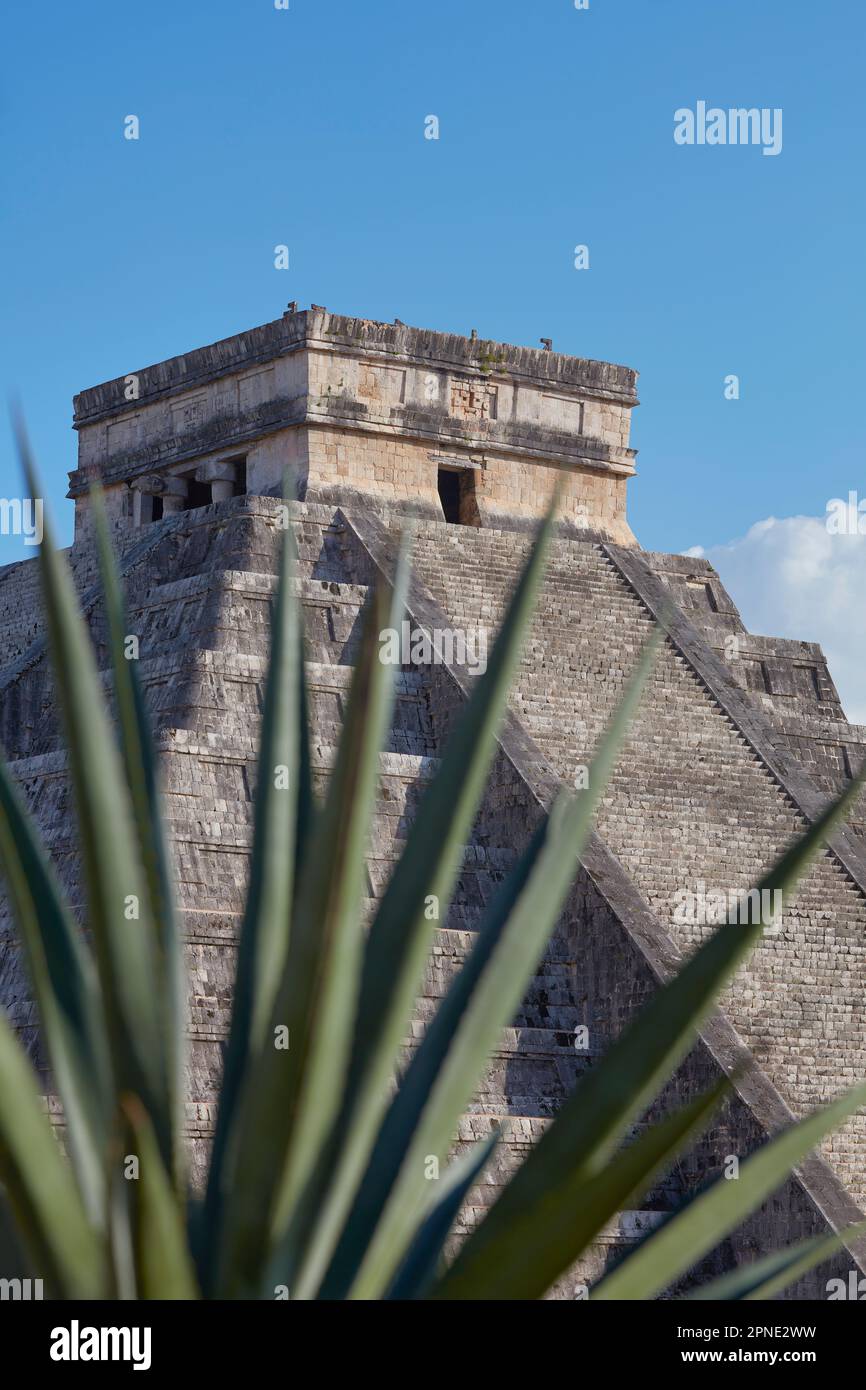 The "Temple of Kukulcan" (El Castillo), a Mesoamerican step-pyramid inside the archaeological ...