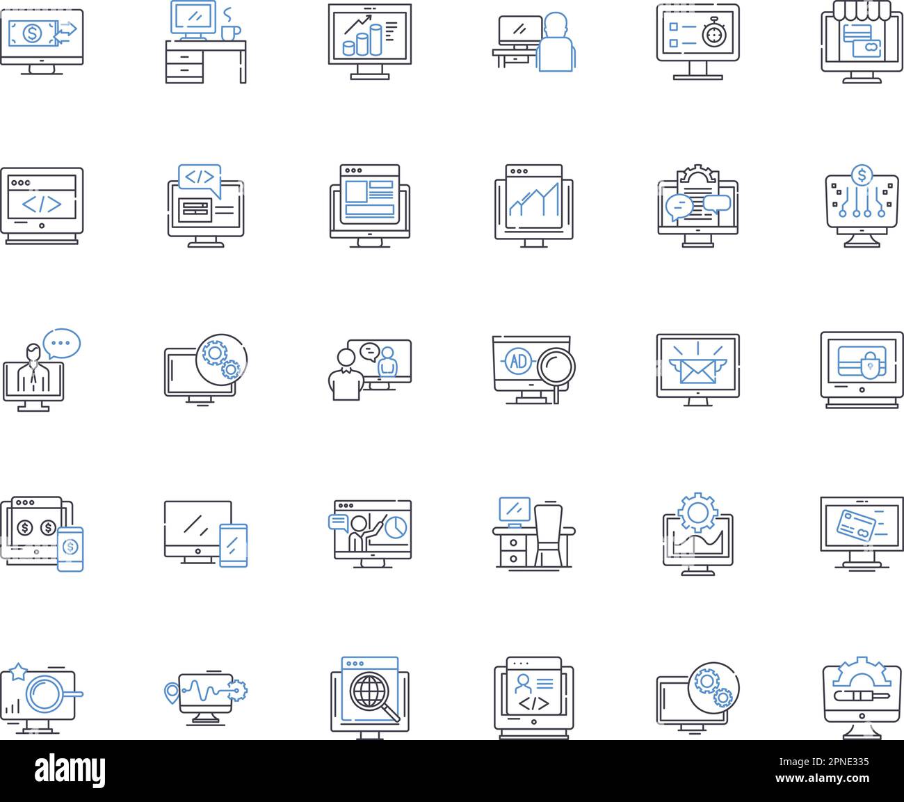 Information Systems Line Icons Collection Technology Data Analytics Automation Integration